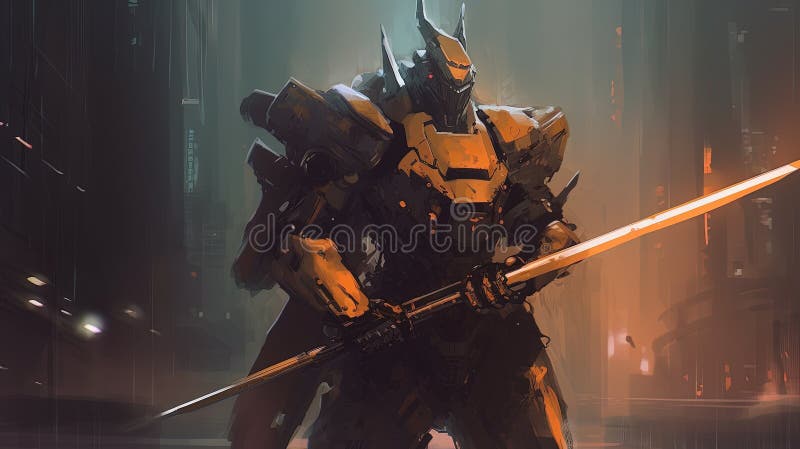 A Mech Warrior with a Sword Stock Illustration - Illustration of ...