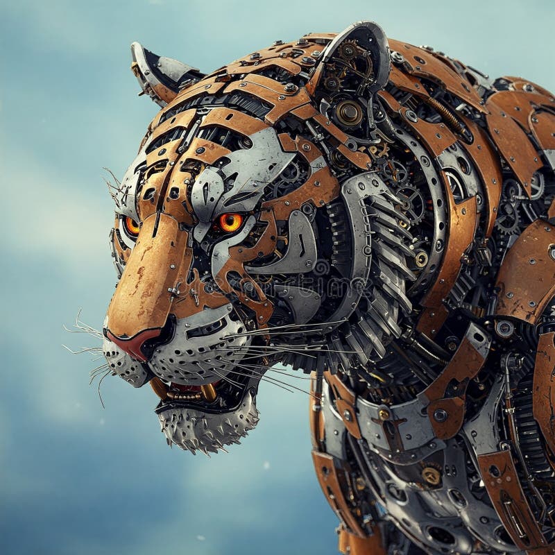 Mecha Cyborg Orange Tiger stock illustration. Illustration of drawing ...