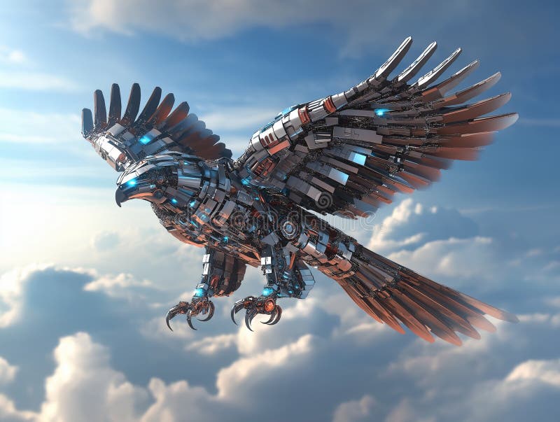 Mecha Eagle, Designed with Sleek Metallic Components and Aerodynamic ...