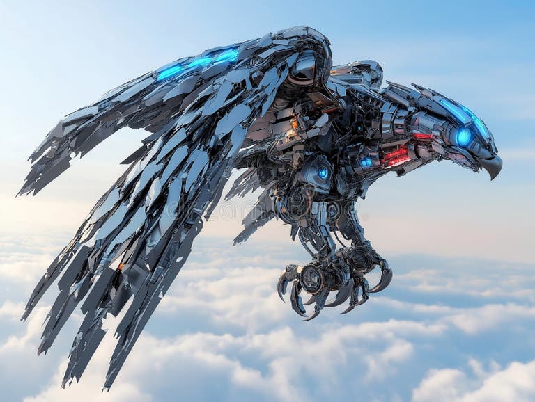 Mecha Eagle, Designed with Sleek Metallic Components and Aerodynamic ...