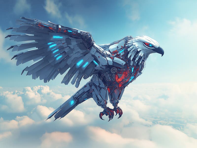 Mecha Eagle, Designed with Sleek Metallic Components and Aerodynamic ...