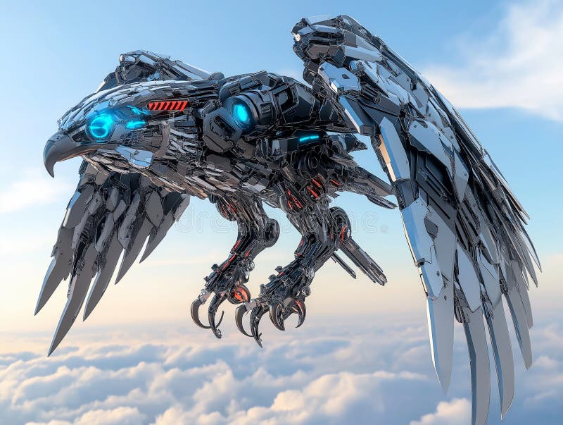 Mecha Eagle, Designed with Sleek Metallic Components and Aerodynamic ...