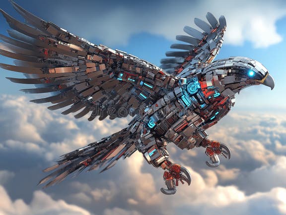 Mecha Eagle, Designed with Sleek Metallic Components and Aerodynamic ...