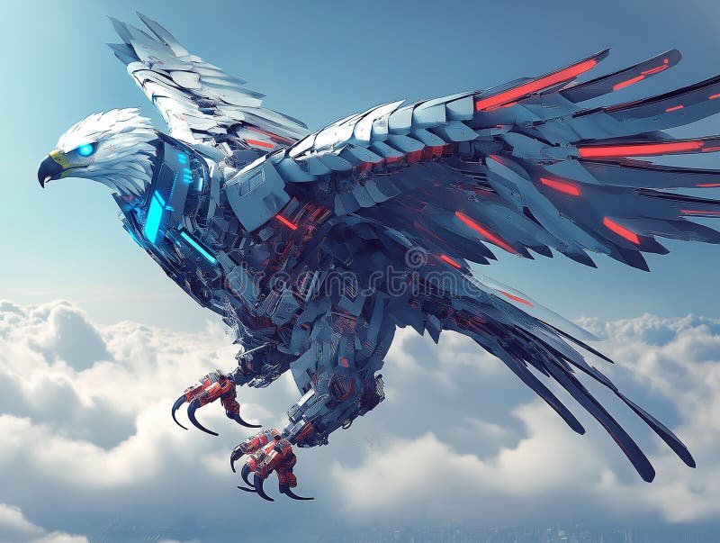 Mecha Eagle, Designed with Sleek Metallic Components and Aerodynamic ...