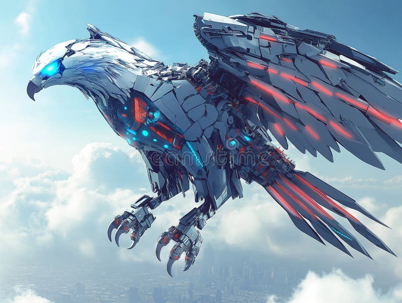 Mecha Eagle, Designed with Sleek Metallic Components and Aerodynamic ...