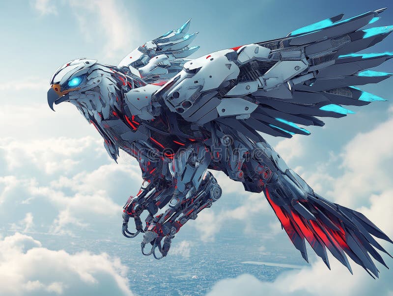 Mecha Eagle, Designed with Sleek Metallic Components and Aerodynamic ...