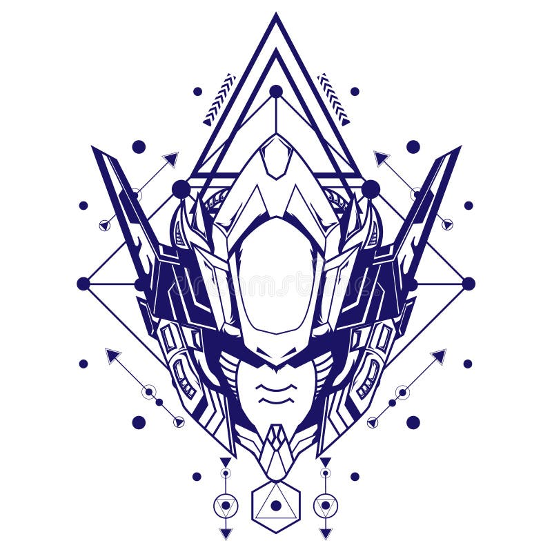 Mecha Head Illustration with Sacred Geometry on White Background Stock ...