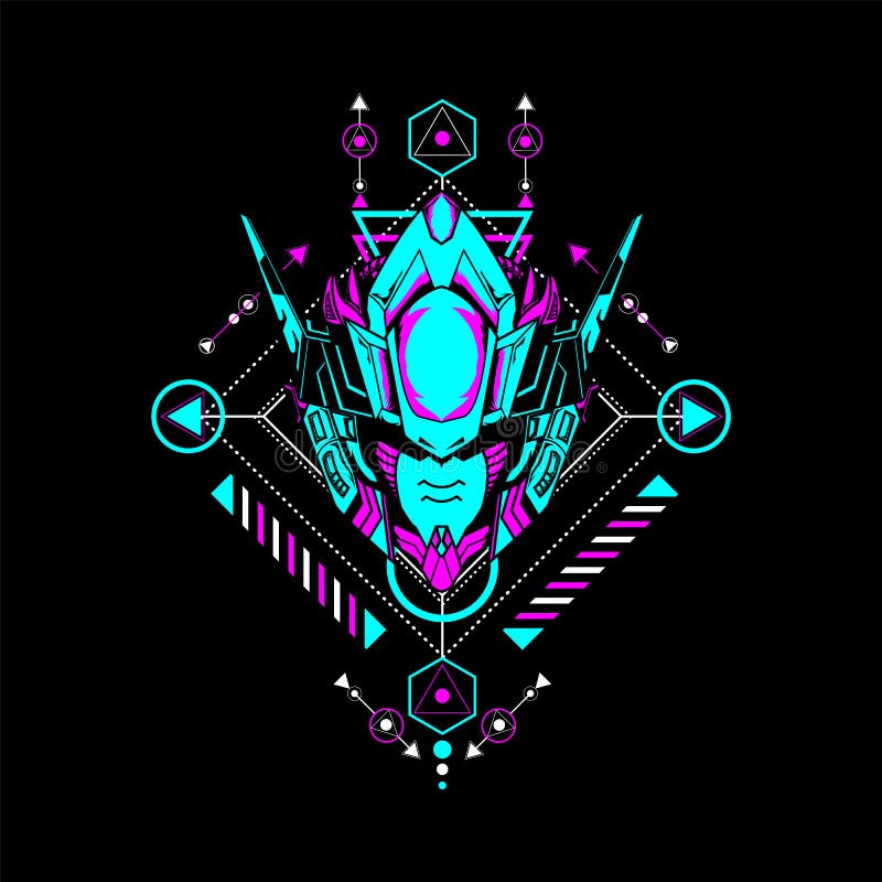 Mecha Head with Sacred Geometrical Frame Can Use for Tshirt Design and ...