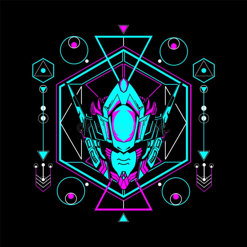 Mecha Head with Sacred Geometrical Frame Can Use for Tshirt Design and ...