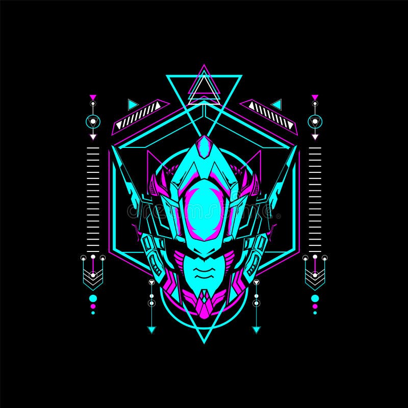 Mecha Head with Sacred Geometrical Frame Can Use for Tshirt Design and ...