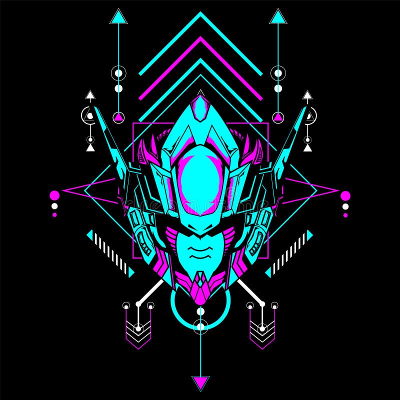 Mecha Head with Sacred Geometrical Frame Can Use for Tshirt Design and ...