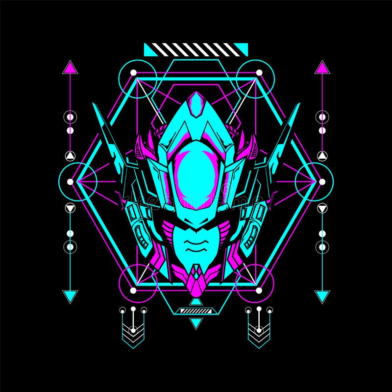 Mecha Head with Sacred Geometrical Frame Can Use for Tshirt Design and ...