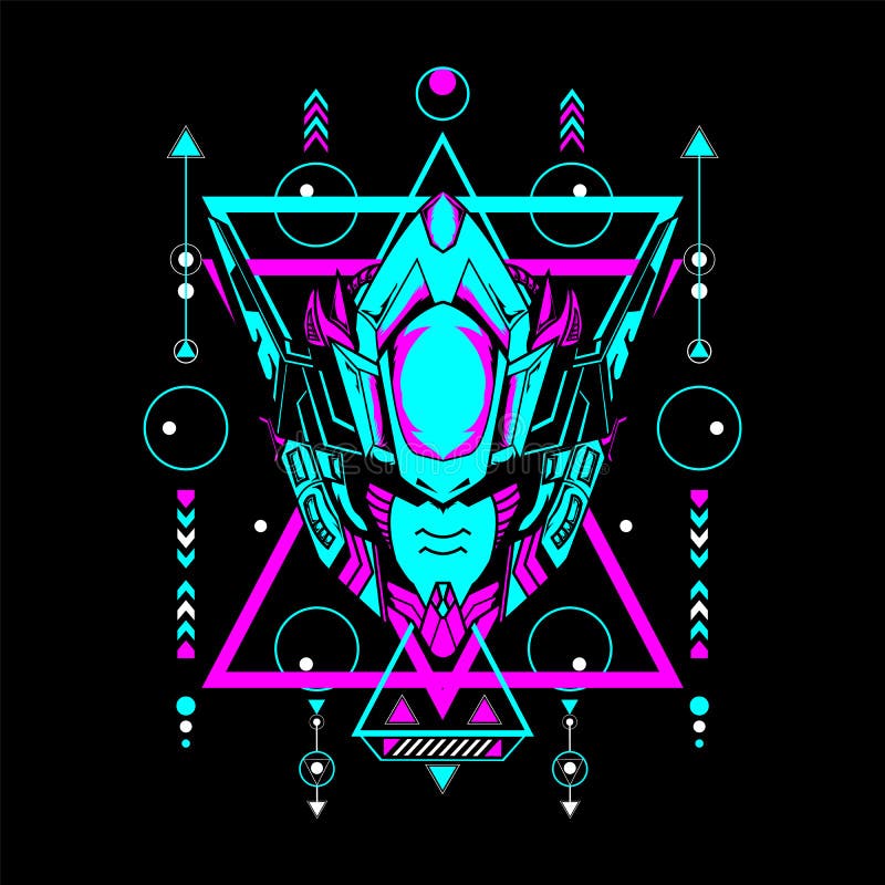 Mecha Head with Sacred Geometrical Frame Can Use for Tshirt Design and ...