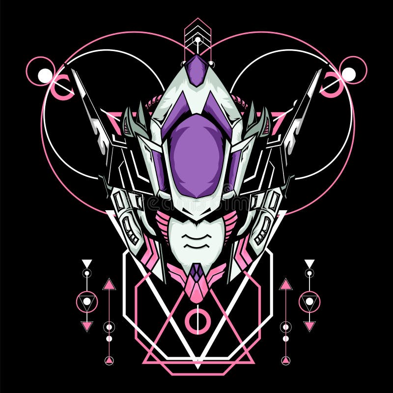 Mecha Head with Sacred Geometry Frame Stock Vector - Illustration of ...