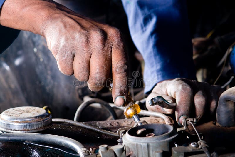 Auto Mechanic Hands at Car Repair Work Stock Image - Image of ...
