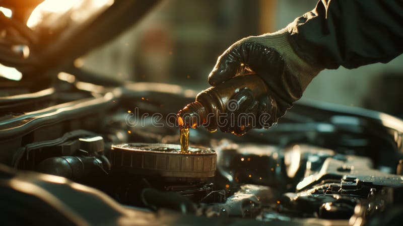 Mechanic Adding Engine Oil To a Car Engine Stock Photo - Image of fluid ...