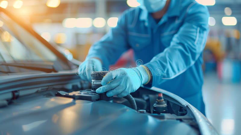 Mechanic Adjusting Car Engine in Workshop Stock Illustration ...