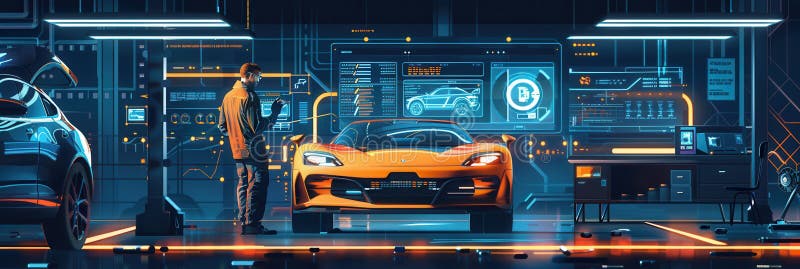 A Mechanic Analyzes Diagnostic Data on a Computer while Working on a ...