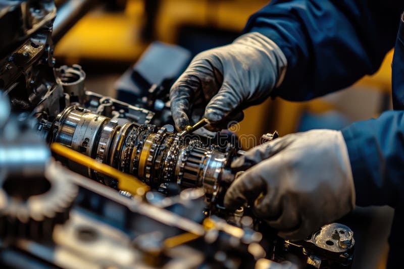 A Mechanic Assembling a Complex Engine Component with Precision Tools ...