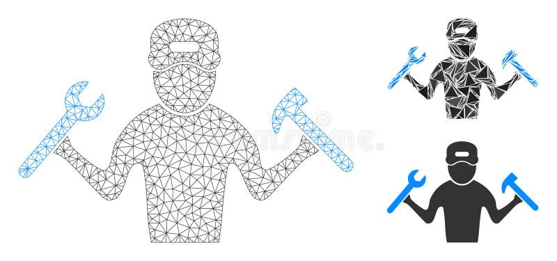 Mechanic Boy Vector Mesh 2D Model and Triangle Mosaic Icon Stock Vector ...