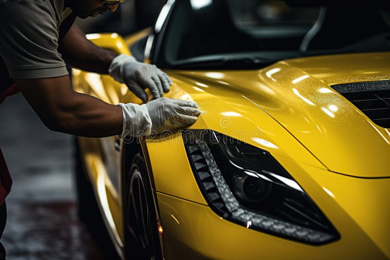Mechanic Buffing a Scratch on Sports Car. Generative AI Stock ...
