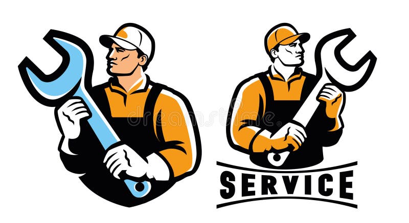 Engineer with Wrench. Worker Technician Mechanic Builder Logo. Workshop ...