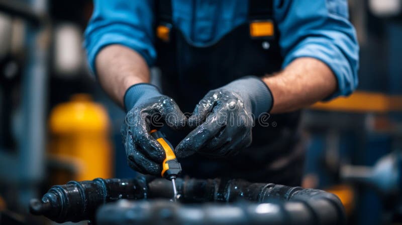 Mechanic Carefully Using a Screwdriver on Engine Stock Illustration ...