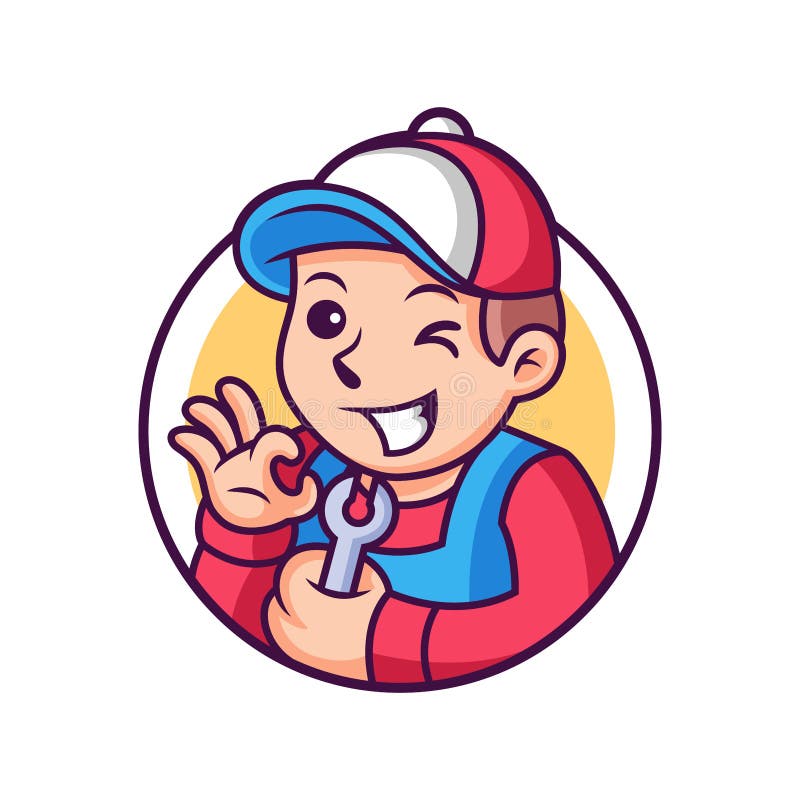 Mechanic Cartoon with Cute Pose. Vector Icon Illustration, Isolated on ...