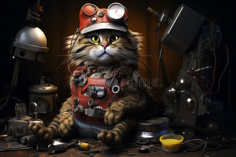 Mechanic Cat at Work. Generative AI Stock Illustration - Illustration ...
