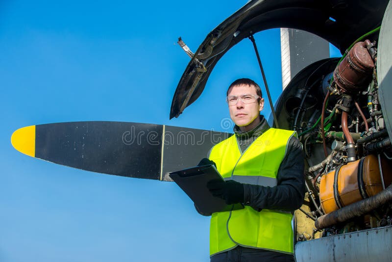 Mechanic Checking Airplane S Engine Stock Image - Image of flying ...