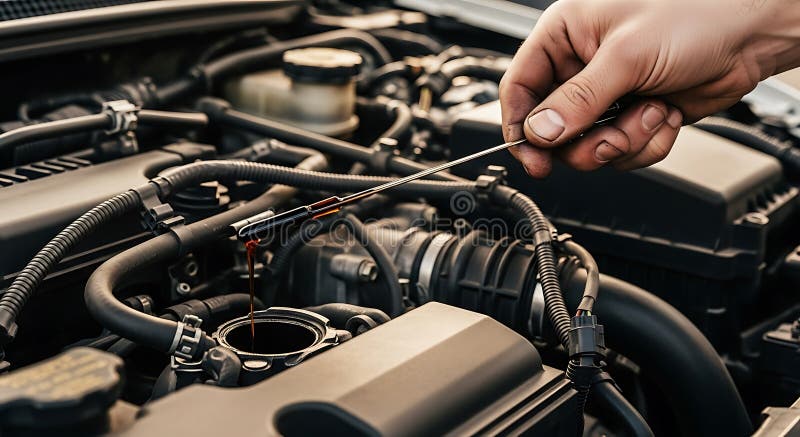 Mechanic Checking Car Engine Oil Level with Dipstick Close Up Stock ...