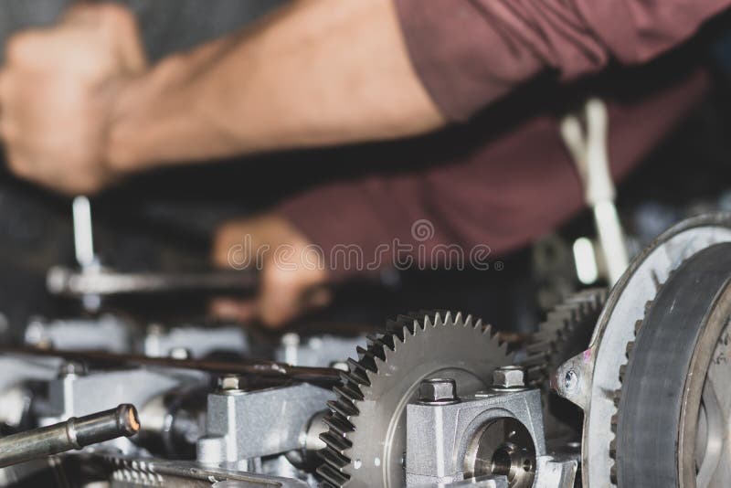 The Mechanic is Checking the Engine. Stock Image - Image of inspection ...