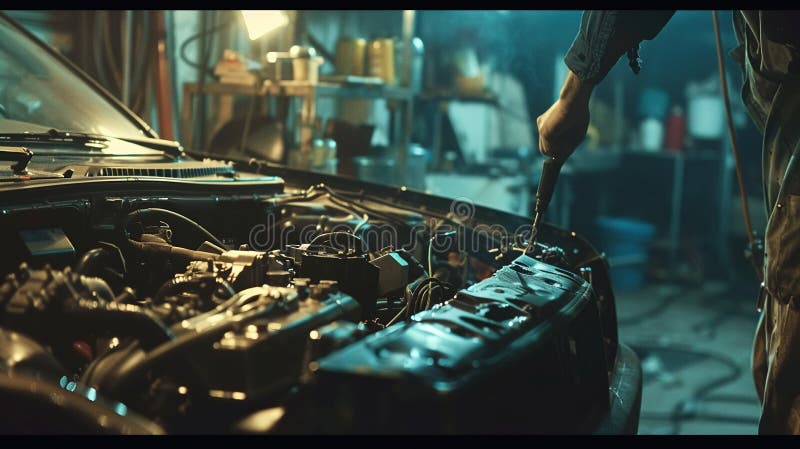 Mechanic Checking the Engine.Under the Hood Stock Illustration ...