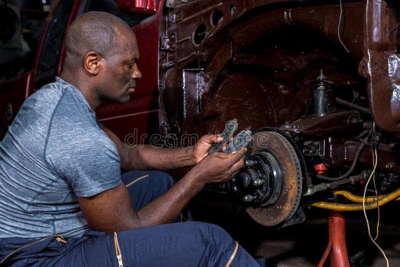 Mechanic Checking and Replacement of Ventilated Automobile Brake Discs ...