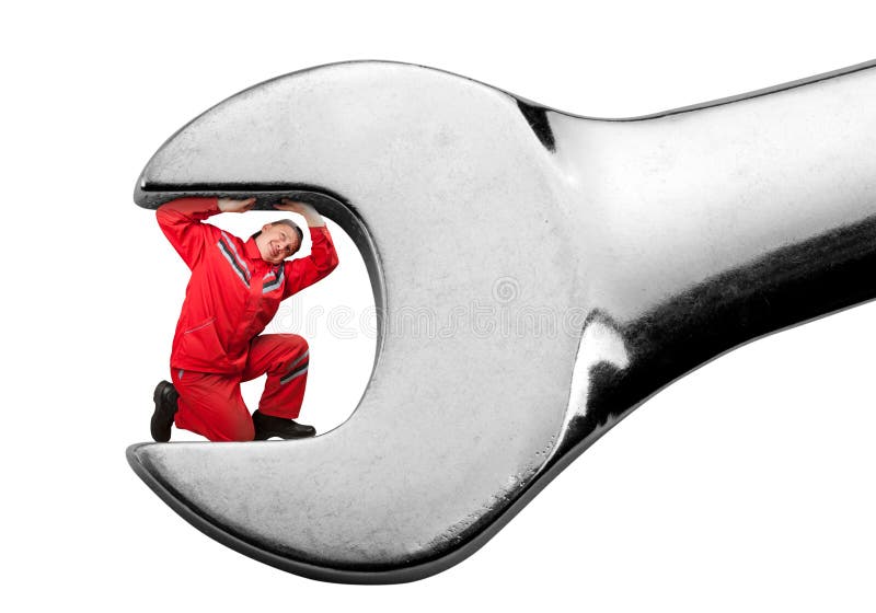 Mechanic Clamped Inside Big Spanner Stock Photo - Image of repairman ...