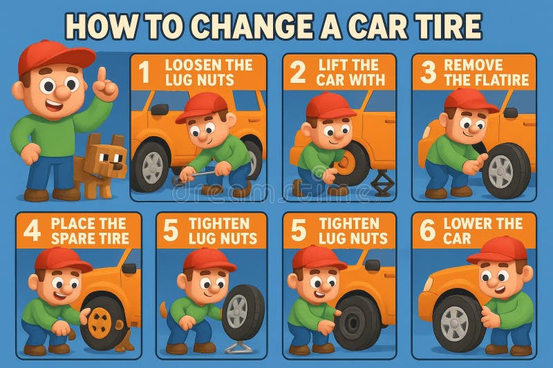 Mechanic Demonstrating Flat Tire Replacement Process, Removing Lug Nuts ...