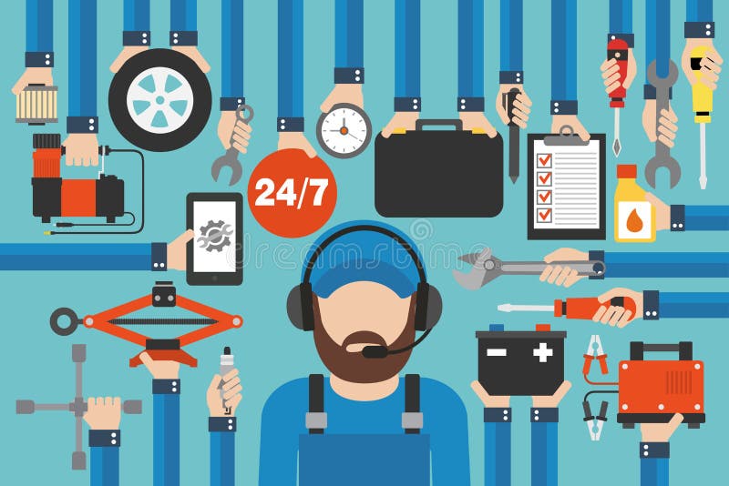 Live Support, Car Service Concept Flat Design Stock Vector ...