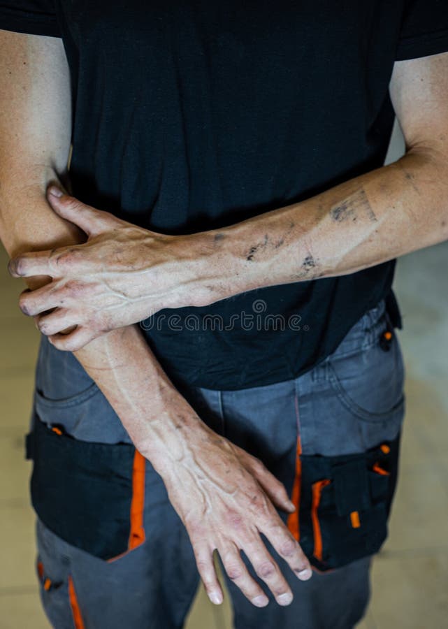 Mechanic with Dirty Hands from Grease after Working with a Car. Stock ...
