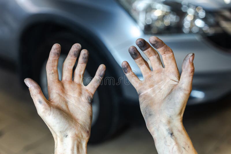 Mechanic with Dirty Hands from Grease after Working with a Car. Stock ...