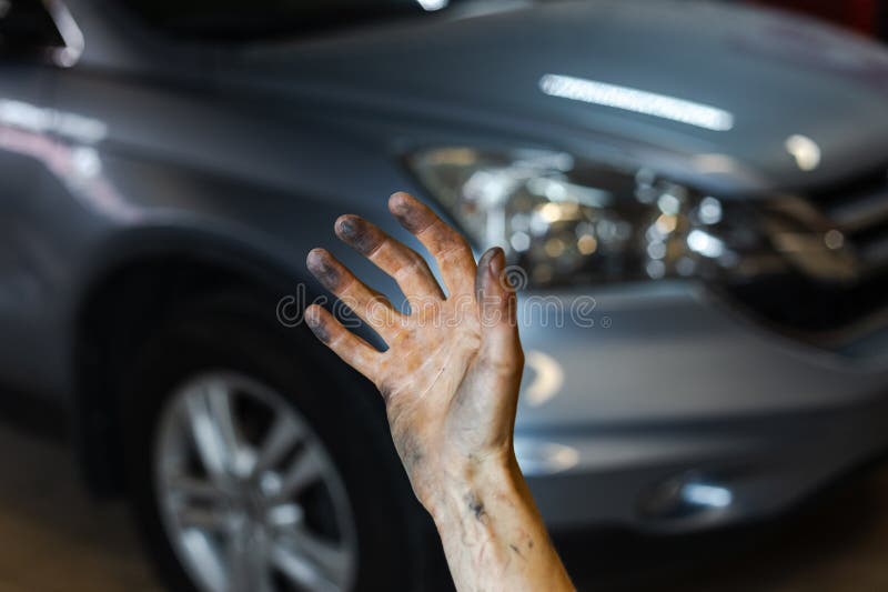Mechanic with Dirty Hands from Grease after Working with a Car. Stock ...