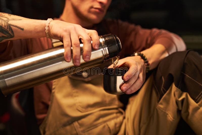 Mechanic Drinking Hot Coffee at Coffee Break Stock Photo - Image of ...