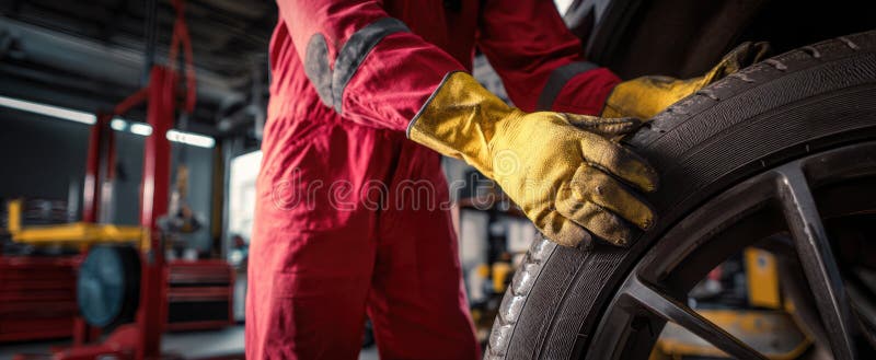 The Mechanic Efficiently Handling a Tire in a Professional Garage ...