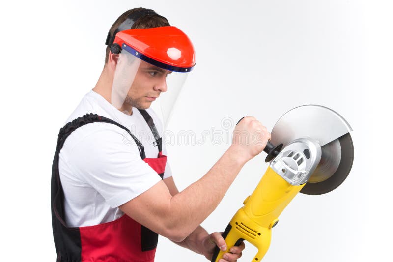 Mechanic with Electric Tool Isolated on White Background. Stock Image ...