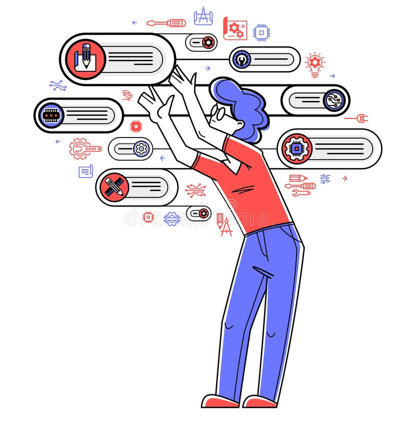 Mechanic Engineer Working on a Draft Plan Vector Illustration, Inventor ...