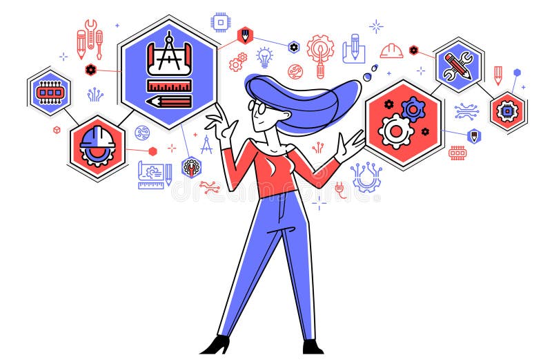 Mechanic Engineer Working on a Draft Plan Vector Illustration, Inventor ...