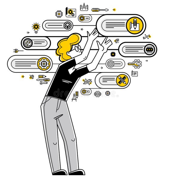 Mechanic Engineer Working on a Draft Plan Vector Illustration, Inventor ...