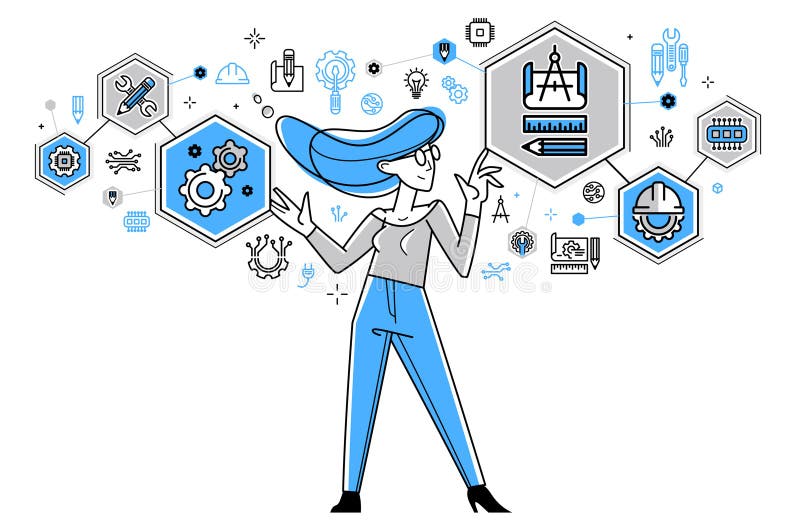 Mechanic Engineer Working on a Draft Plan Vector Illustration, Inventor ...