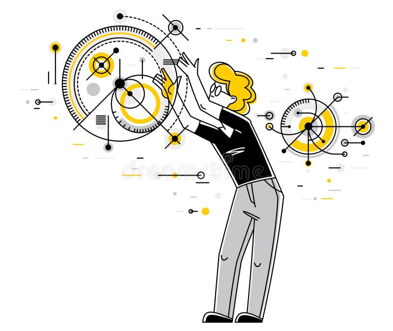 Mechanic Engineer Working on a Draft Plan Vector Illustration, Inventor ...