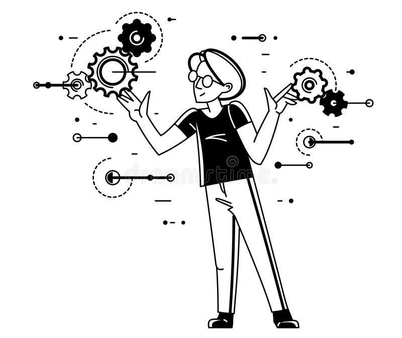 Mechanic Engineer Working on a Draft Plan Vector Illustration, Inventor ...