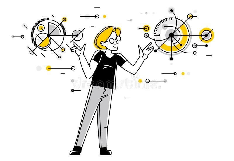 Mechanic Engineer Working on a Draft Plan Vector Illustration, Inventor ...